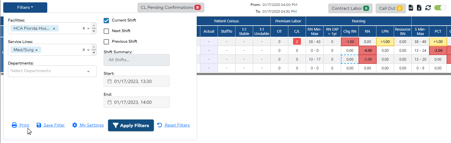 Staffing Dashboard - Print Reports